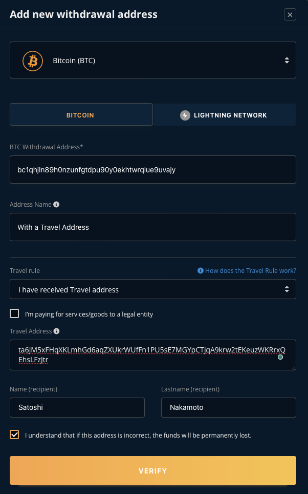 How to verify a wallet with a Travel Address? | NiceHash