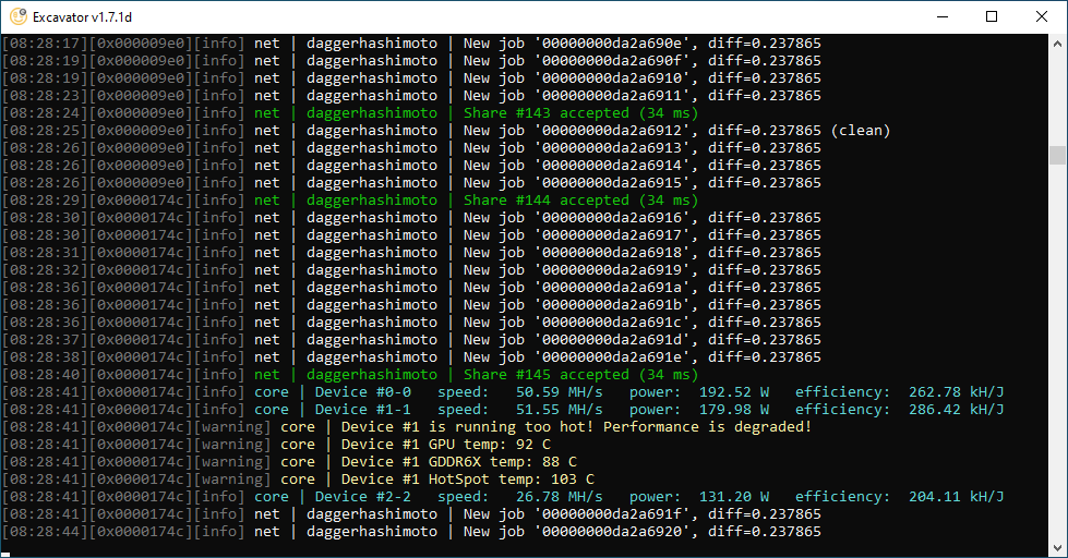 Device is running too hot! Performance is degraded! Error in Excavator ...